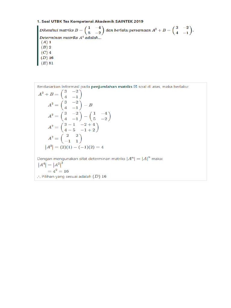 Latihan Soal Dan Pembahasan Utbk SBMPTN Saintek Matematika Tkpa Lengkap | PDF