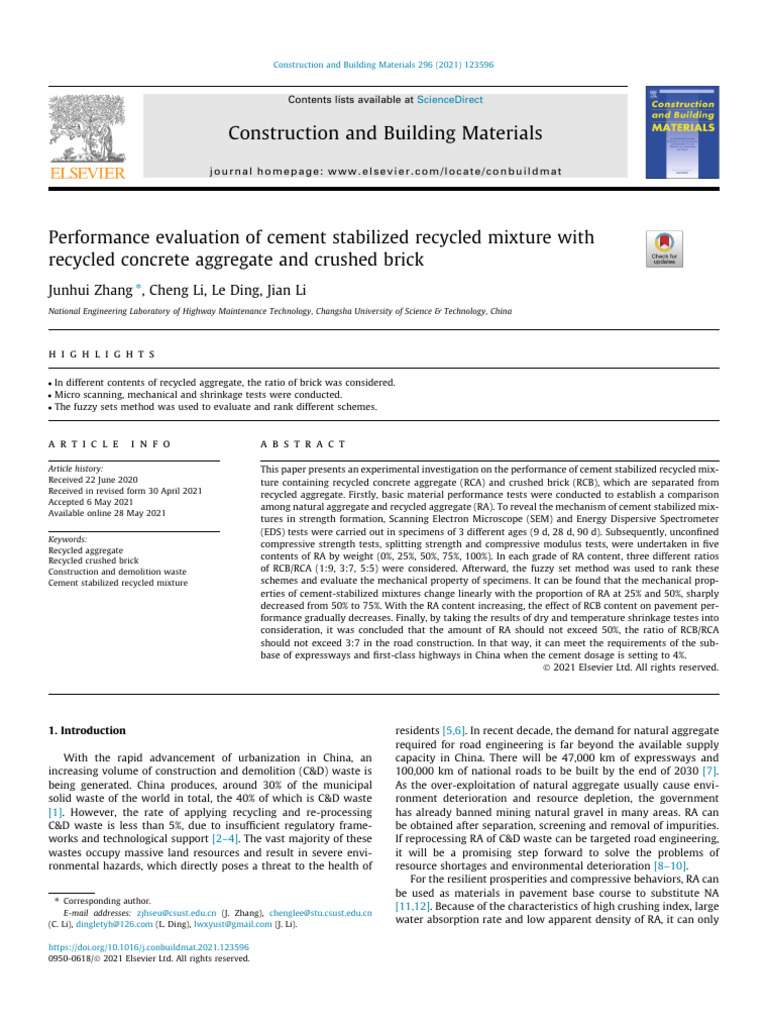 Cement Stabilized Recycled Mixture Evaluation | PDF | Construction ...