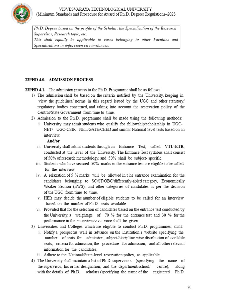 VTU Regulations PHD 2023 20 | PDF | Doctor Of Philosophy