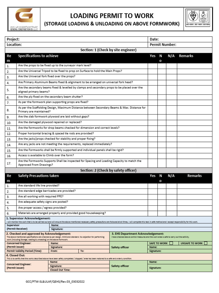 Loading Permit For Above Formworks | PDF | Beam (Structure) | Civil ...
