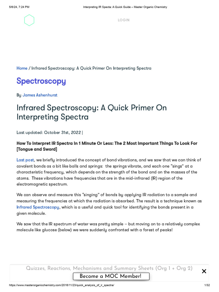 Interpreting IR Specta - A Quick Guide - Master Organic Chemistry | PDF ...