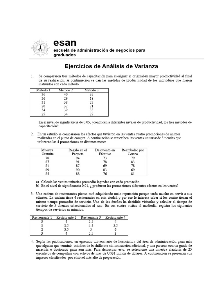 Ejercicios de Análisis de Varianza | PDF