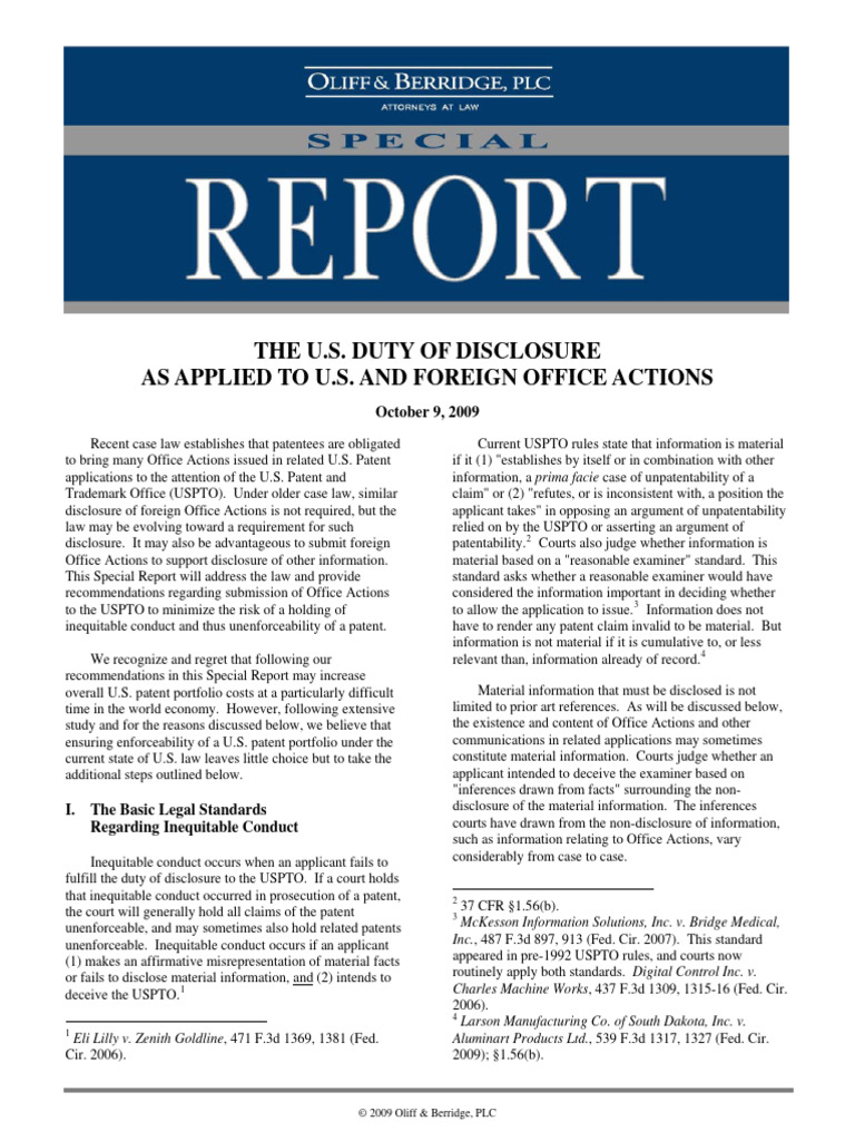 US Duty of Disclosure As Applied To US and Foreign OAs | PDF | United ...
