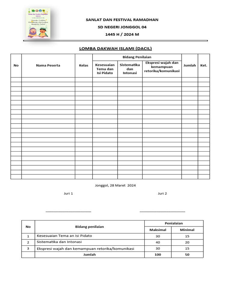 Instrumen Penilaian Lomba Festival Ramadhan 1445 H | PDF