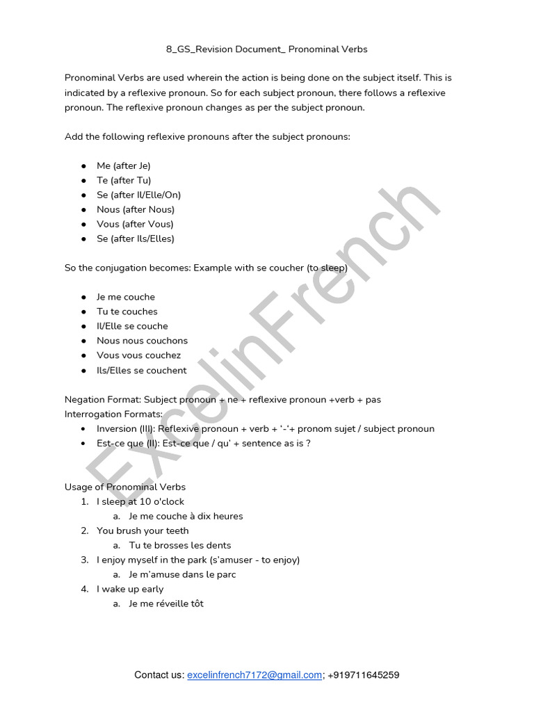 Pronominal Verbs in French Explained | PDF | Pronoun | Grammatical ...