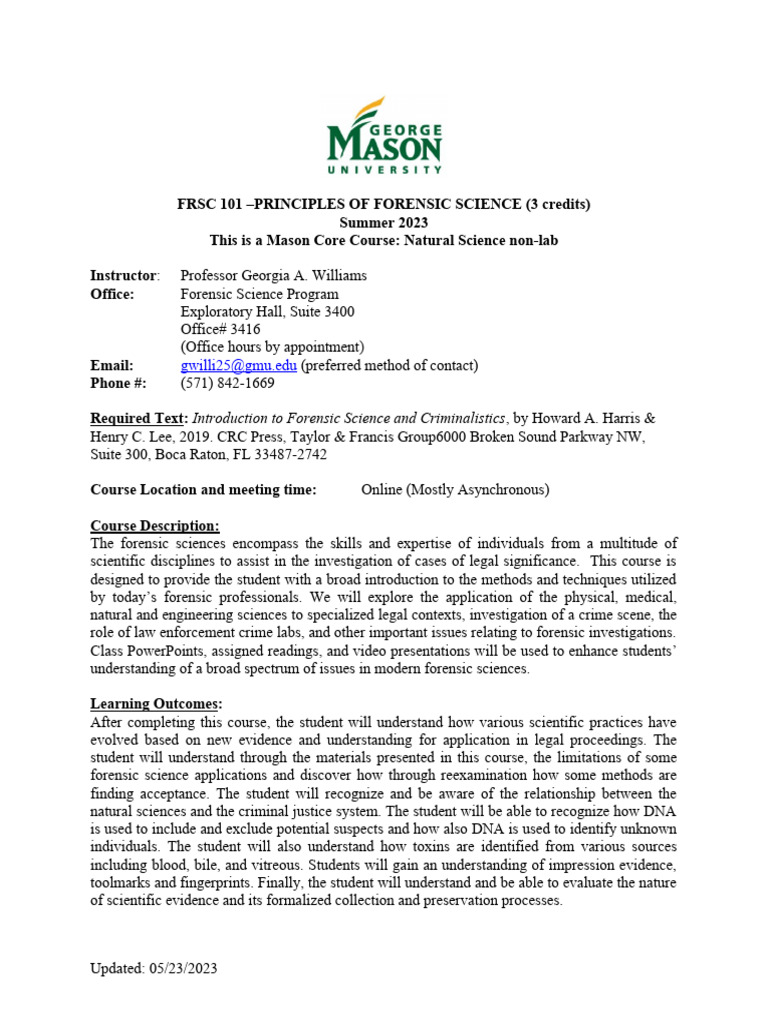 Forensic Science Principles Course Syllabus | PDF | Forensic Science ...