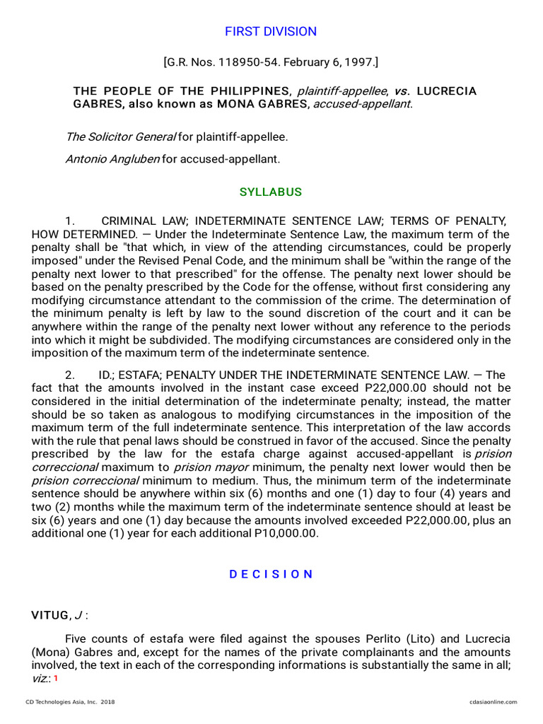 125343-1997-People v. Gabres | PDF | Fraud | Sentence (Law)
