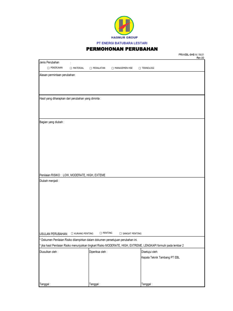 Form Permohonan - Perubahan PT EBL | PDF