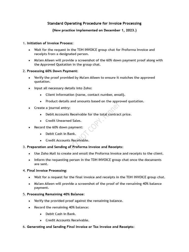 RONNEL SOP - Finance & Accounting Department. | PDF | Receipt | Invoice