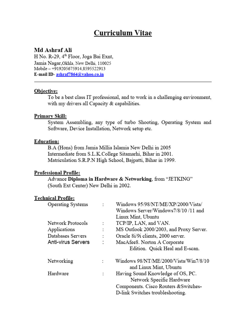 New Curriculum - Vitae11 | PDF | Computer Network | Operating System