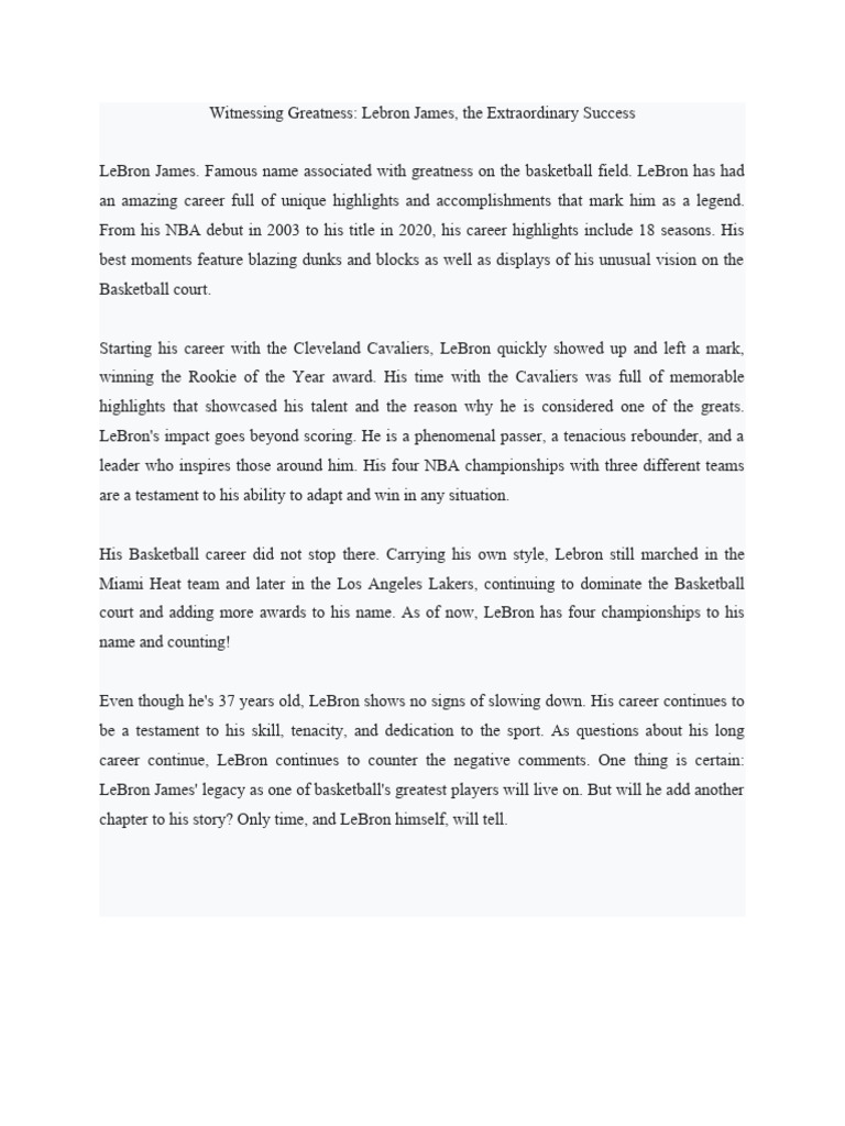 LeBron James: A Legacy of Greatness | PDF