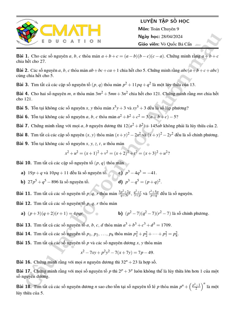 BTVN Luyen Tap So Hoc 9d1c 28 04 2024 | PDF