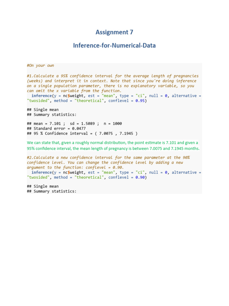 Assignment 7-Inference-for-Numerical-Data | PDF | Confidence Interval | Statistics