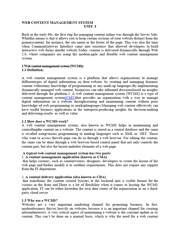 WEB CONTENT MANAGEMENT SYSTEM | PDF | World Wide Web | Internet & Web