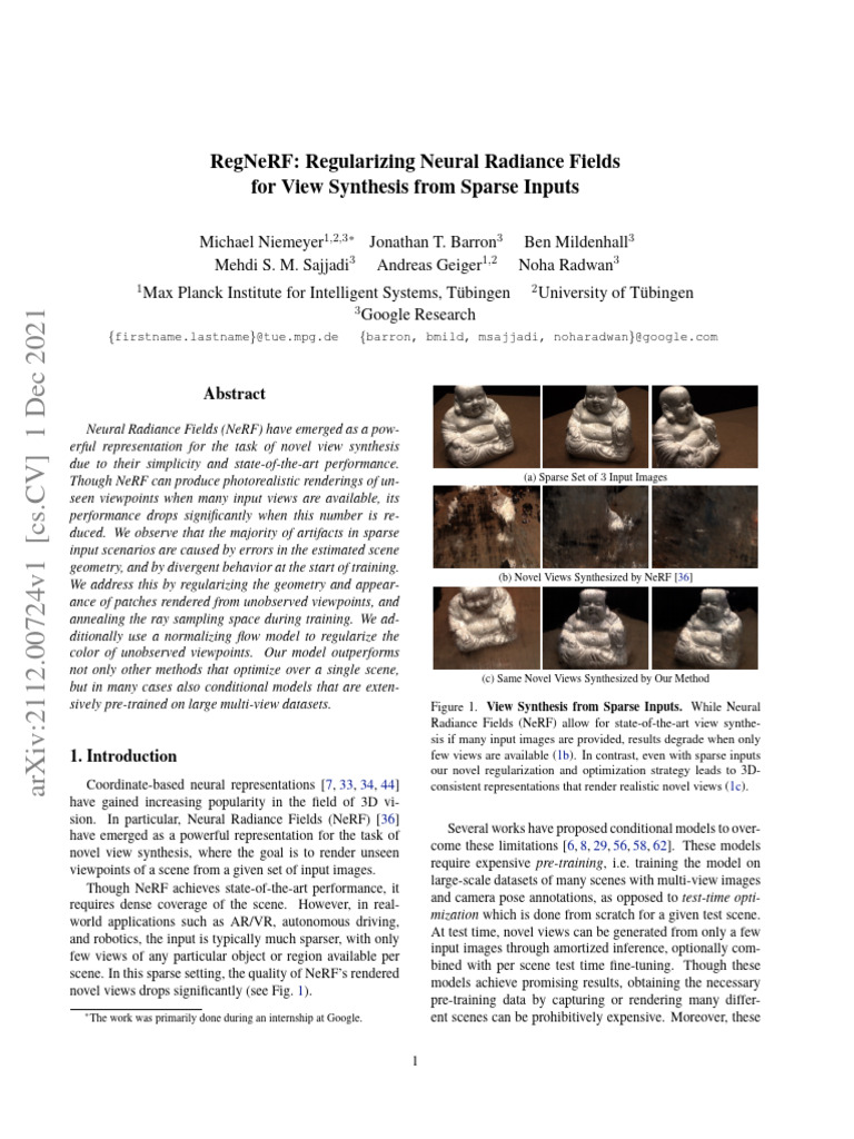 Regnerf: Regularizing Neural Radiance Fields For View Synthesis From Sparse Inputs | PDF ...