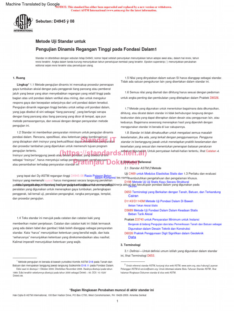 Pengujian Dinamis Fondasi Dalam ASTM D4945 | PDF