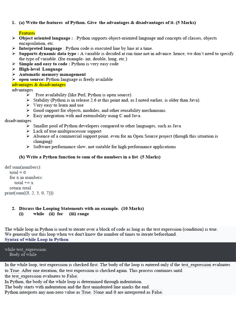 Question Bank With Answers | PDF | Python (Programming Language) | Control Flow