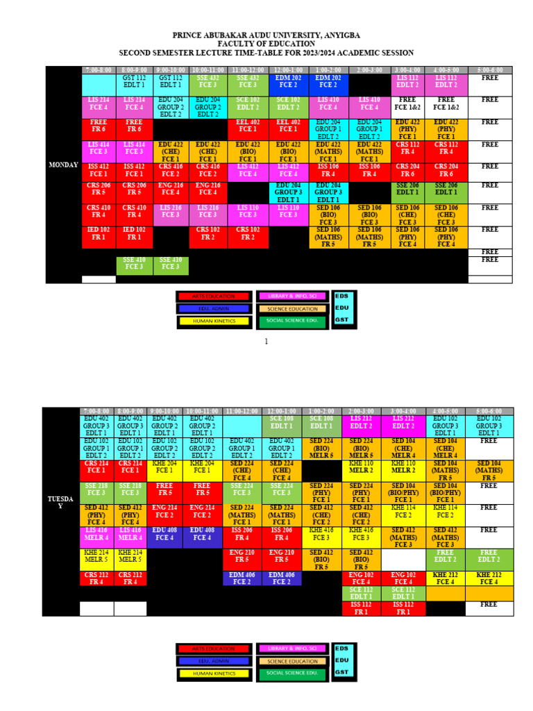 2023-2024 Second Semester Lecture Time Table - 020551 | PDF | Learning