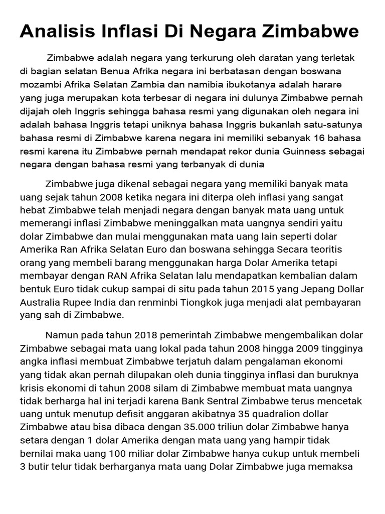 Penyebab Inflasi di Zimbabwe | PDF | Perjalanan | Kajian Bahasa Asing