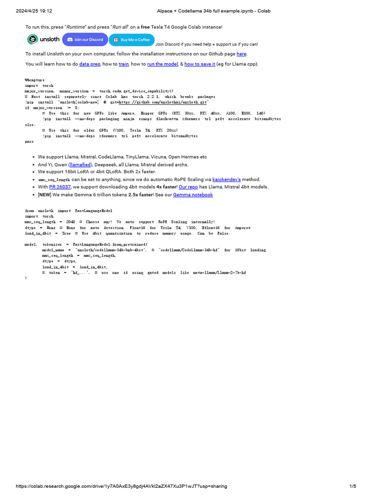 Alpaca + Codellama 34b Full Example - Ipynb - Colab | PDF | Computing | Computer Engineering