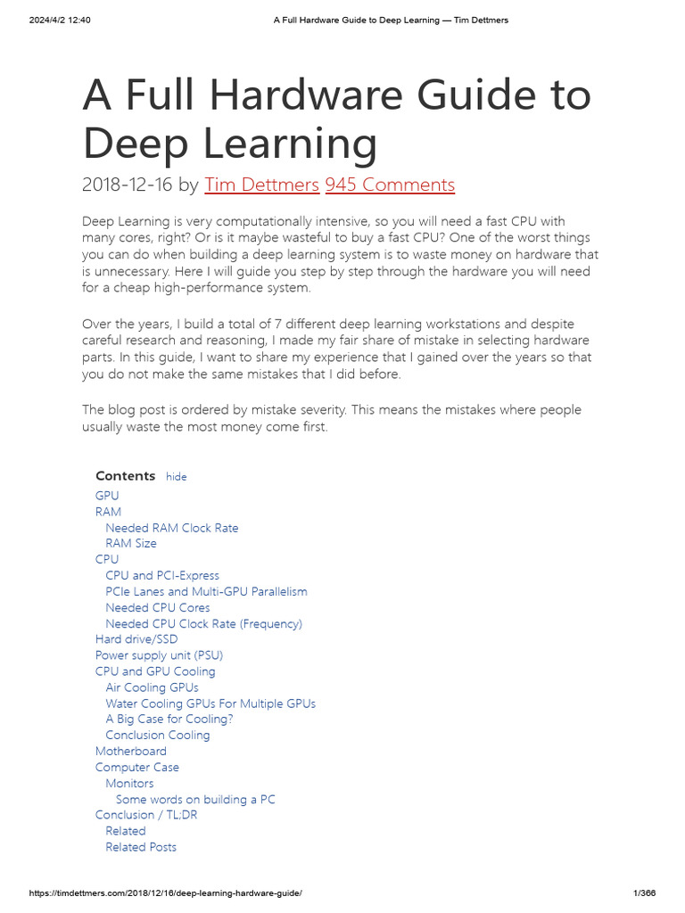 A Full Hardware Guide To Deep Learning - Tim Dettmers | PDF | Graphics ...