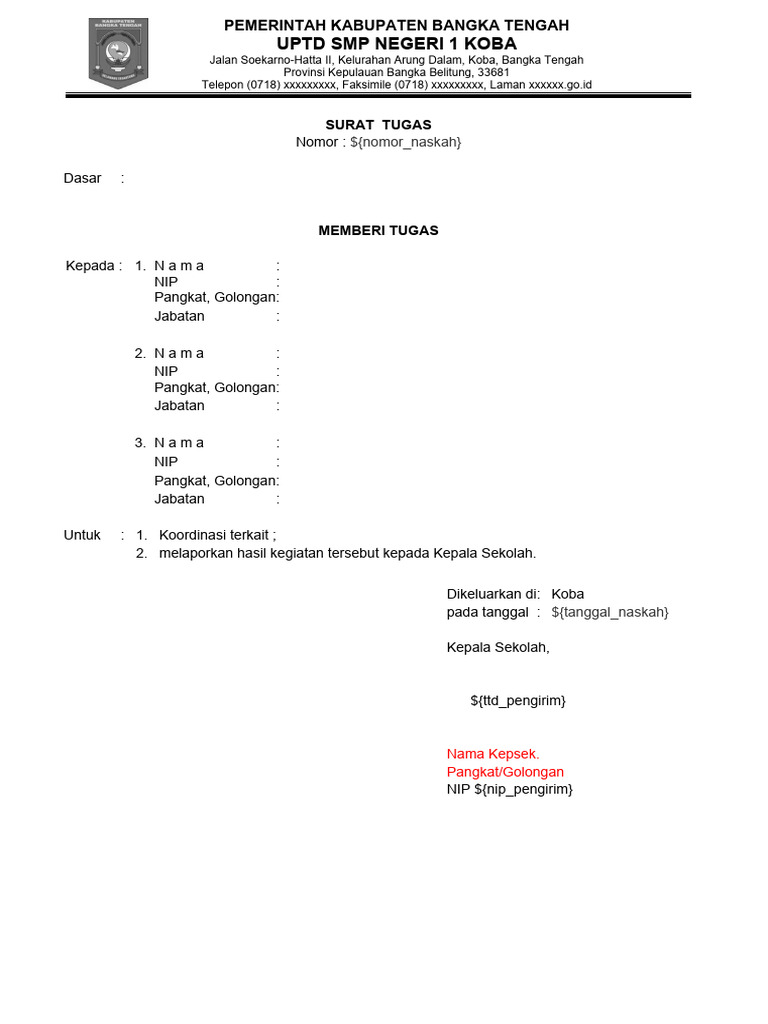 Surat Tugas dan SPD SMP Koba | PDF