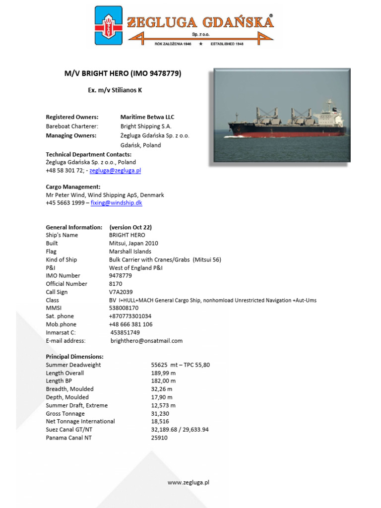 Bright Hero TC Descr Version Oct 22 | PDF | Indemnity | Tonnage