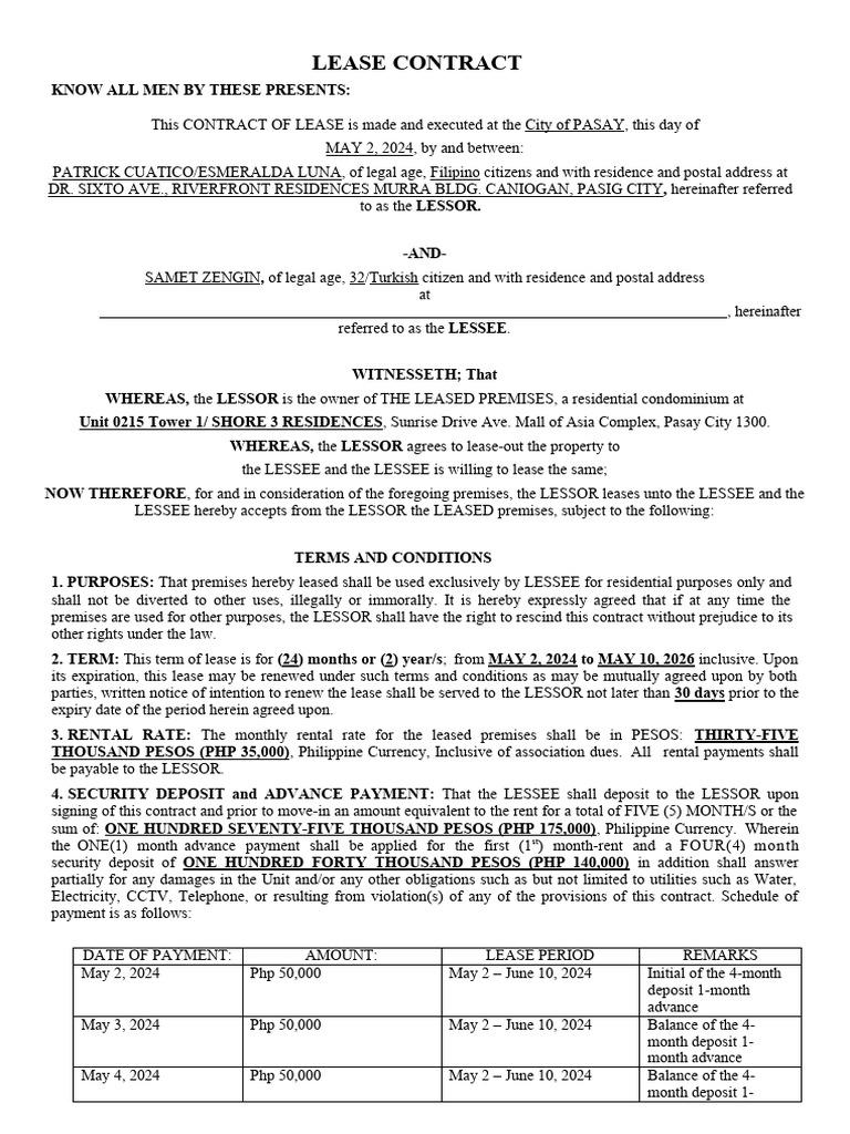 Lease Contract for Pasig Condominium | PDF | Lease | Common Law