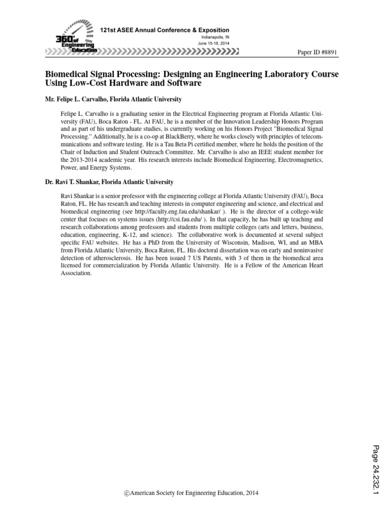 Biomedical Signal Processing Designing An Engineering Laboratory Course ... Biomedical Signal Processing Designing An Engineering Laboratory Course ...