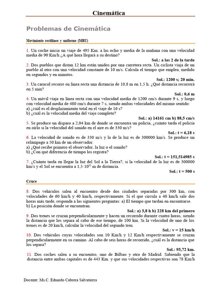 Problemas de Cinematica | PDF | Velocidad | Cinemática