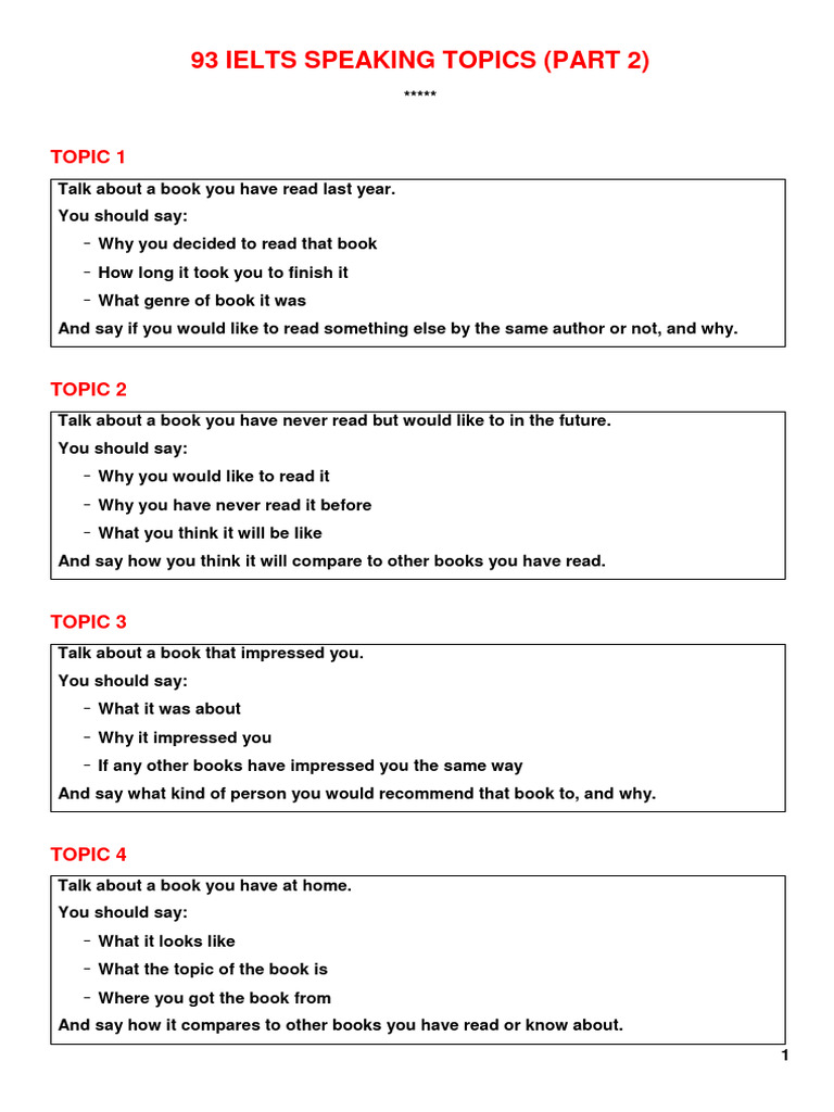 93 Ielts Topics For Oral Tests (Part 2) | PDF | Goal | Leisure