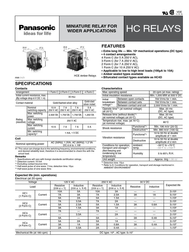 Panasonic HC Relays | PDF | Relay | Alternating Current