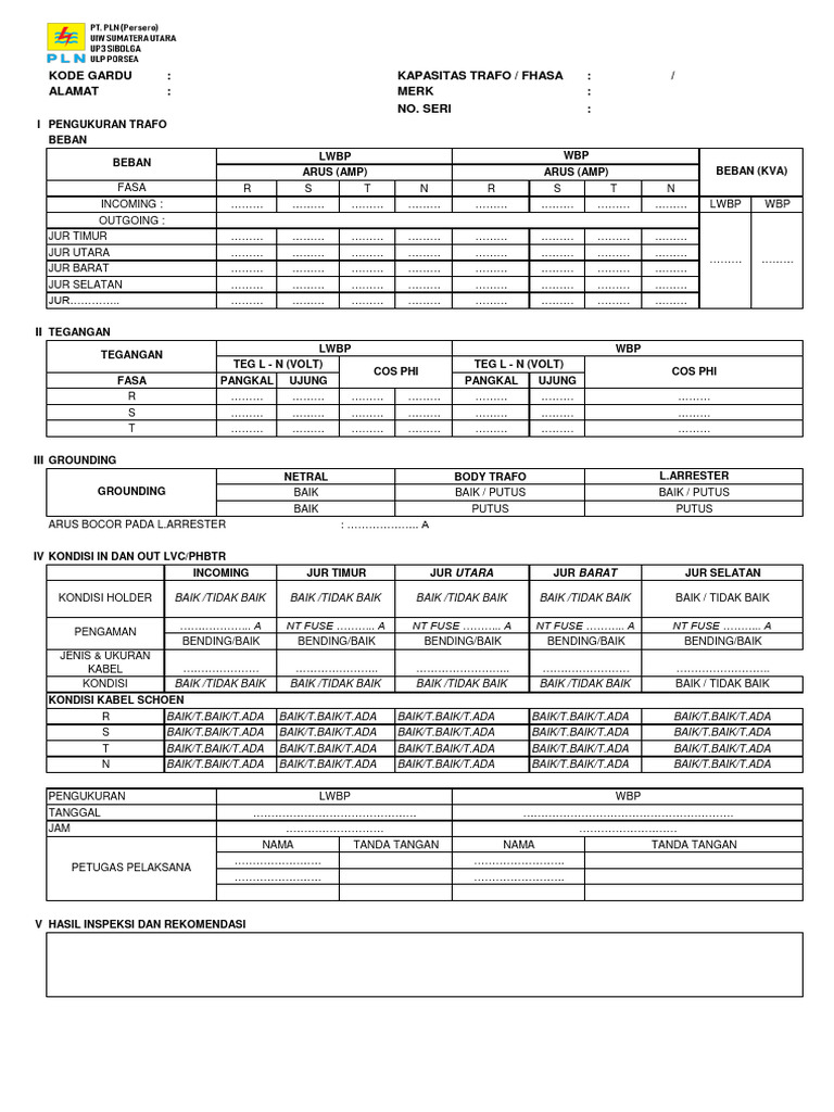 Format Pengukuran Trafo PLN | PDF