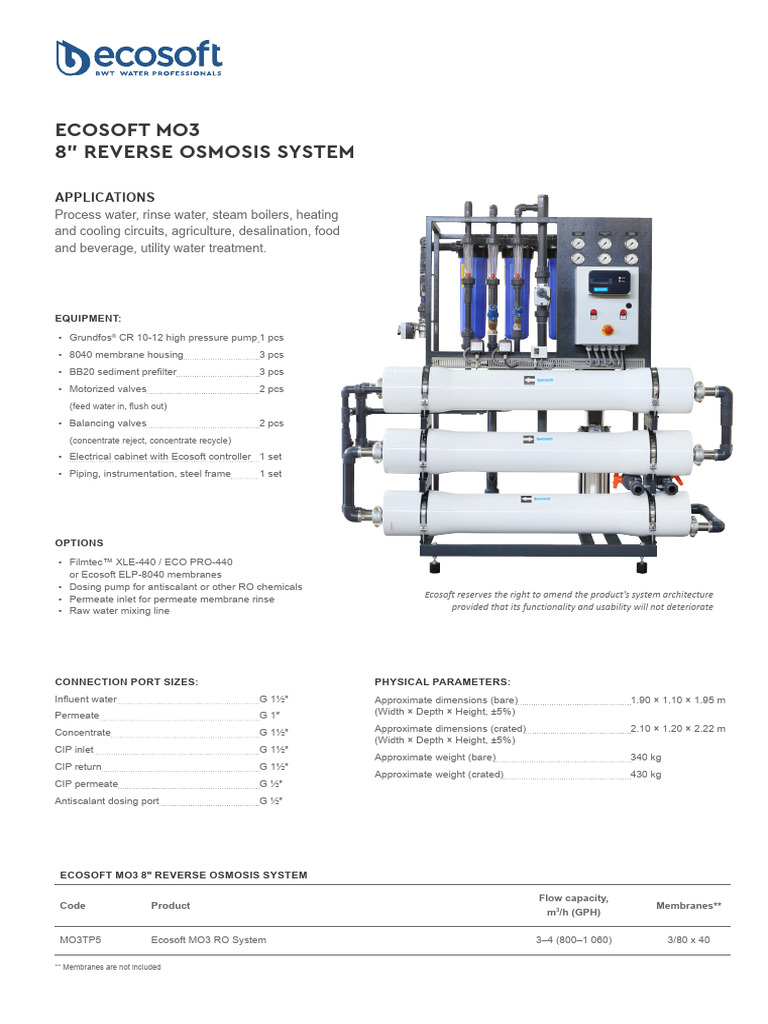 Ecosoft MO3 8inch RO System | PDF | Membrane | Valve