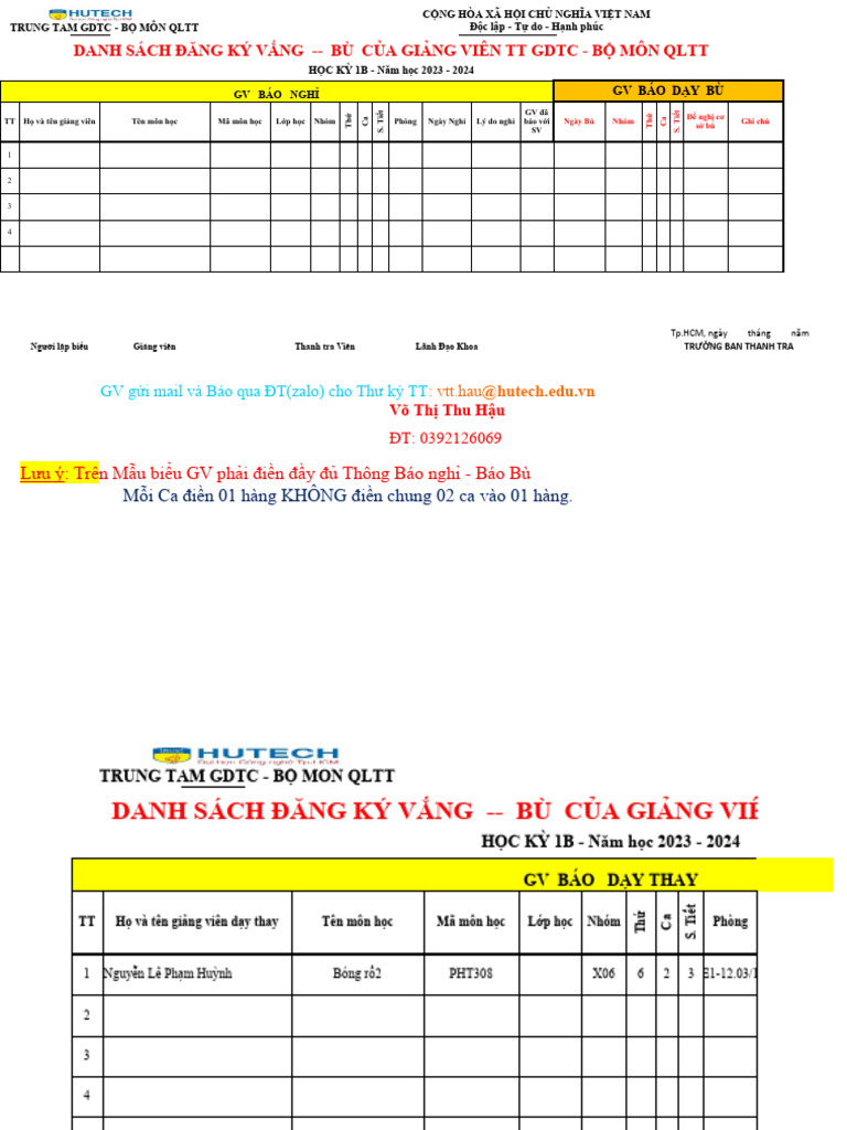 Mau GV Dang Báo Vắng - Bù - HK - Ap Dung | PDF