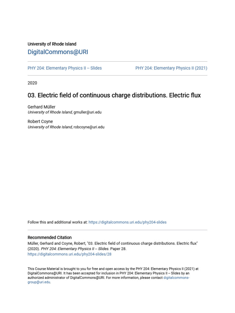 Electric Field of Continuous Charge Distributions. Electric F | PDF | Flux | Physics