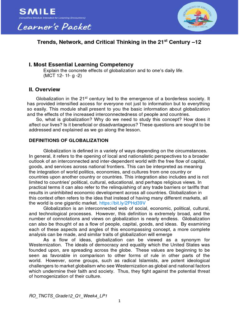 Q1W4 Lesson 1 Concrete Effects of Globalization and To Ones Daily Life ...
