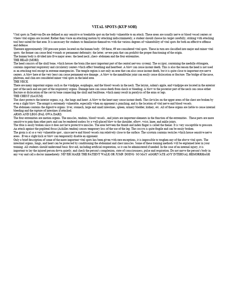 Vital Points Handout | PDF | Thorax | Neck