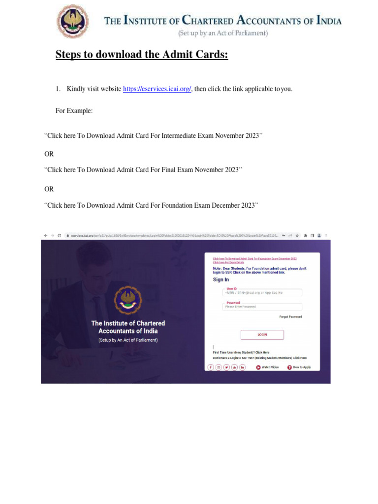 ICAI Admit Card Download Guide | PDF | Career & Growth | Finance ...
