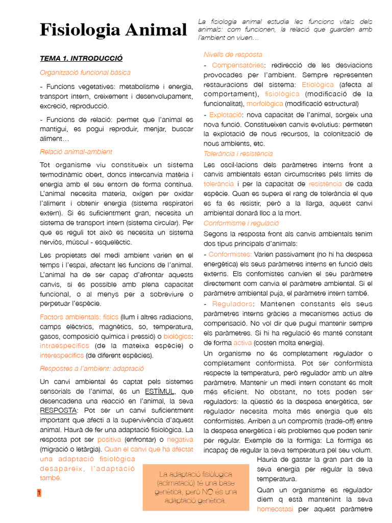 BLOC II. Fisiologia Animal | PDF