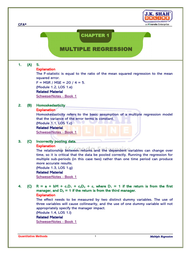 Reading 1 Multiple Regression 1 | PDF | Errors And Residuals | Linear Regression