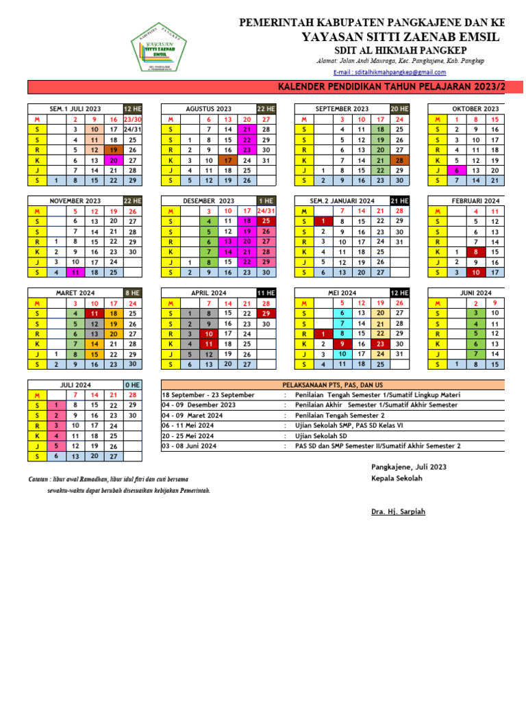 Kalender Pendidikan SDIT Al Hikmah Pangkep | PDF