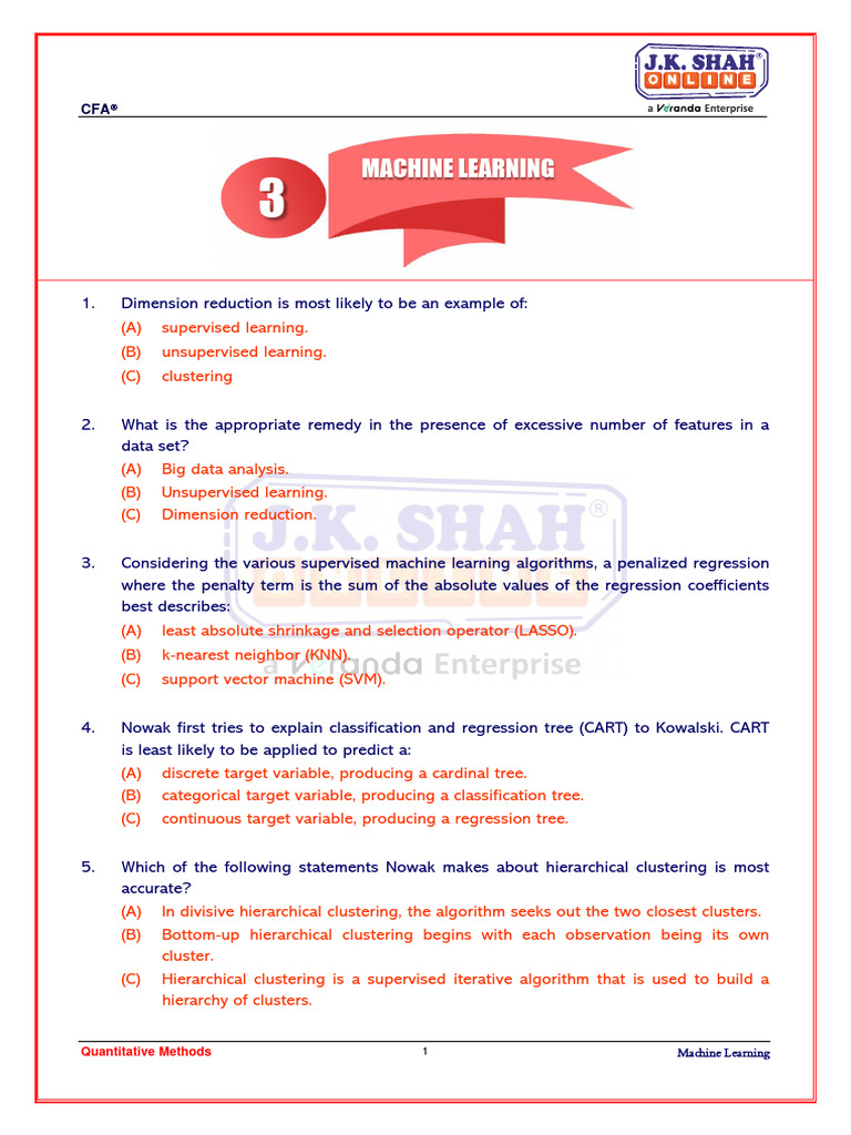 CFA Machine Learning Exam Questions | PDF | Machine Learning ...