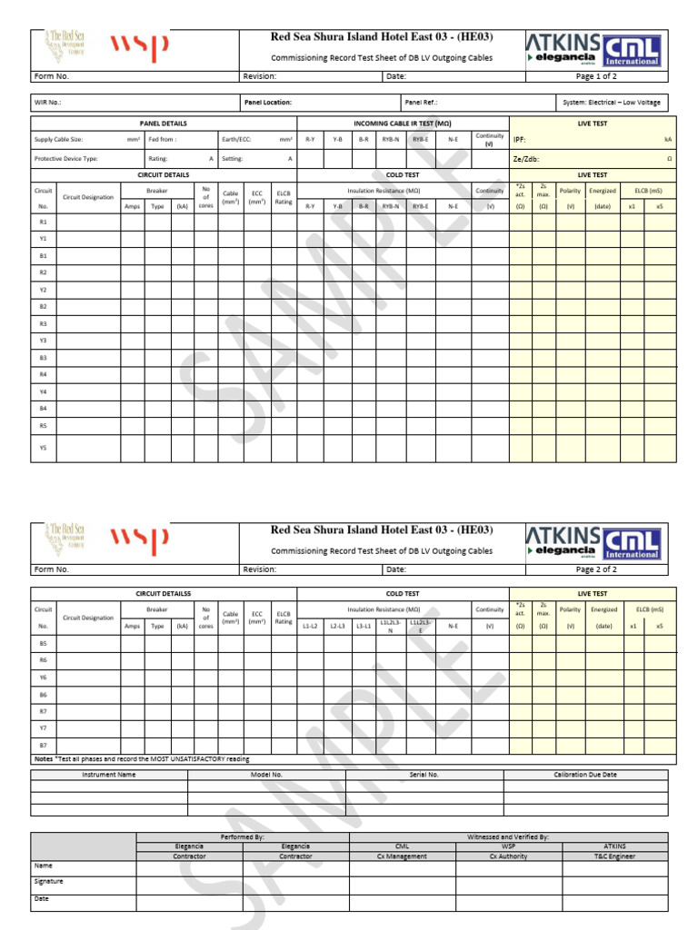 Commiisioning Record Sheet For DB Outgoing Cables | PDF | Electrical ...