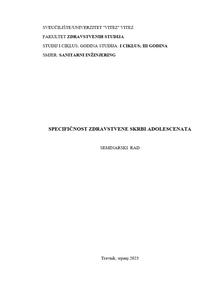 Javno Zdravlje - Adolescencija | PDF