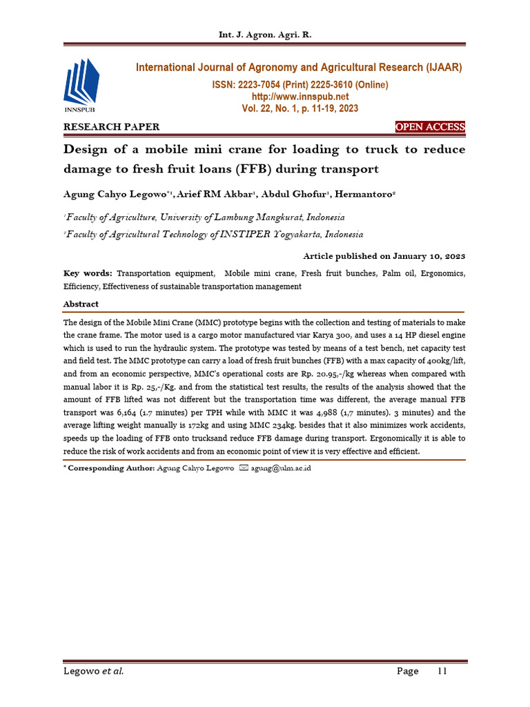 Design of A Mobile Mini Crane For Loading To Truck To Reduce Damage To ...