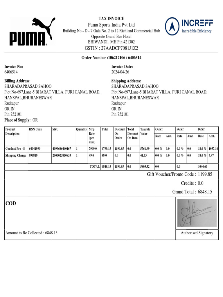 Invoice PUMA-1339103 | PDF | Economies | Public Finance