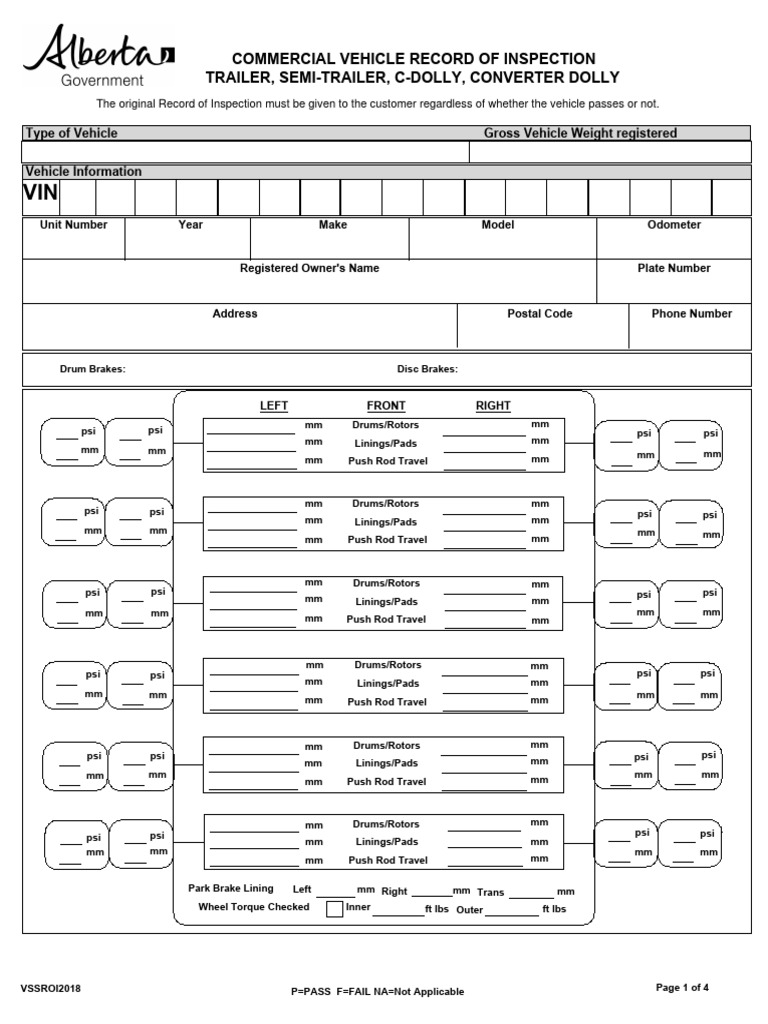 CVIP Record of Inspection - Trailer | PDF | Brake | Trailer (Vehicle)