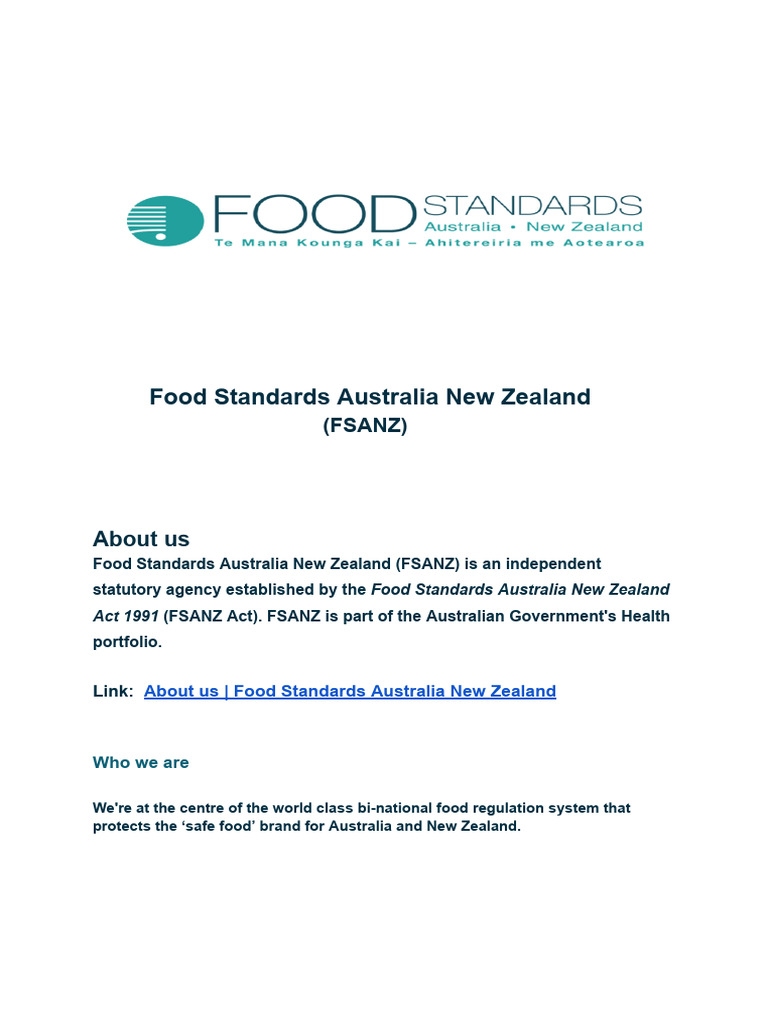 FSANZ | PDF | Food Safety | Foods