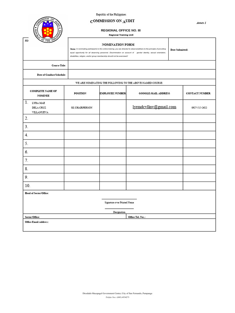 COAR RO III Nomination Form | PDF | Egalitarianism | Discrimination